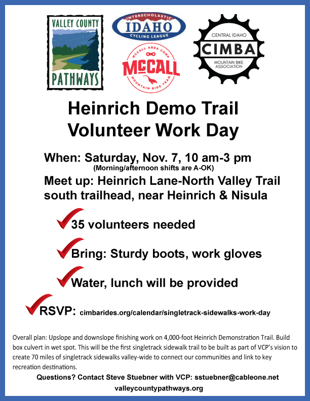 Volunteer Work Day set for Saturday Nov. 7 | Valley County Pathways